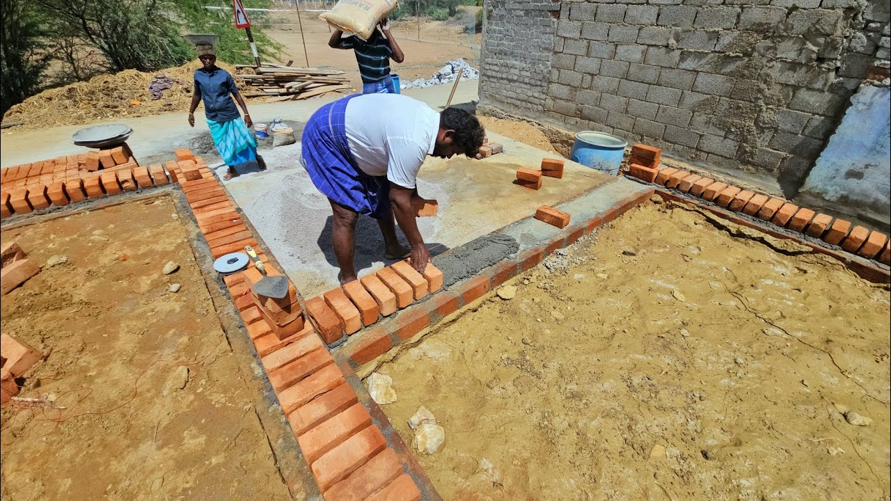 Bricklaying Construction_Technique of Marking One Line Brickwork on ...