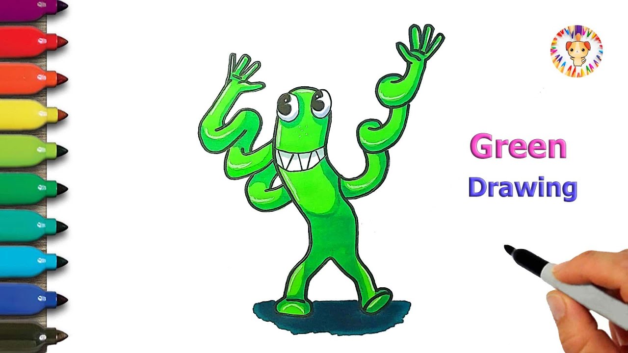 How to draw Rainbow Friends Green 💚 Rainbow Friends Green drawing easy ...