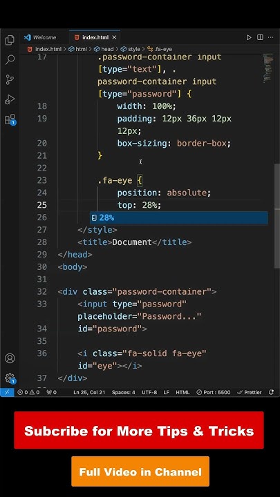 Showhide Input Field Password Using Eye Icon In Html Css And Javascript Javascript Css Html