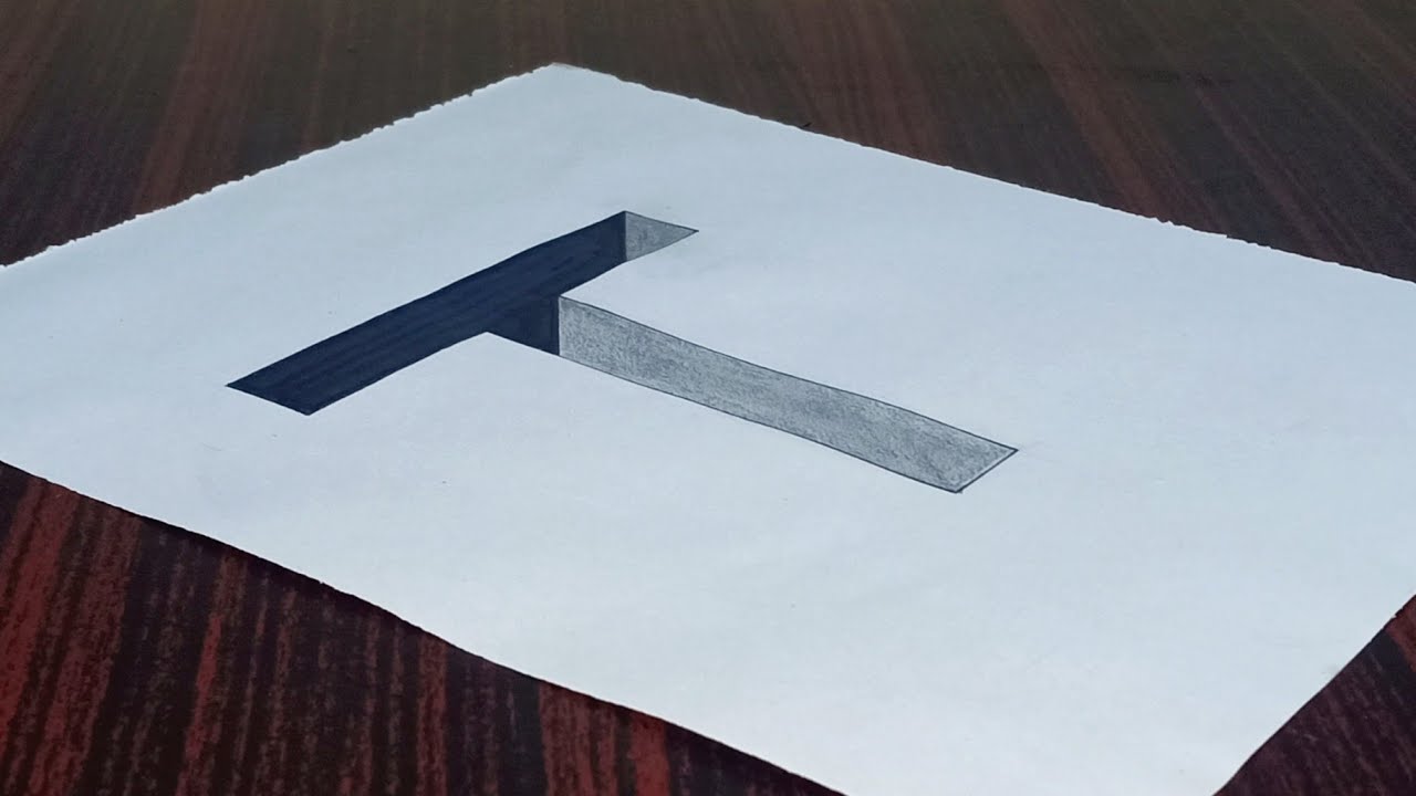 How to draw 3d letter T on paper. 3d letters in hole shape - YouTube