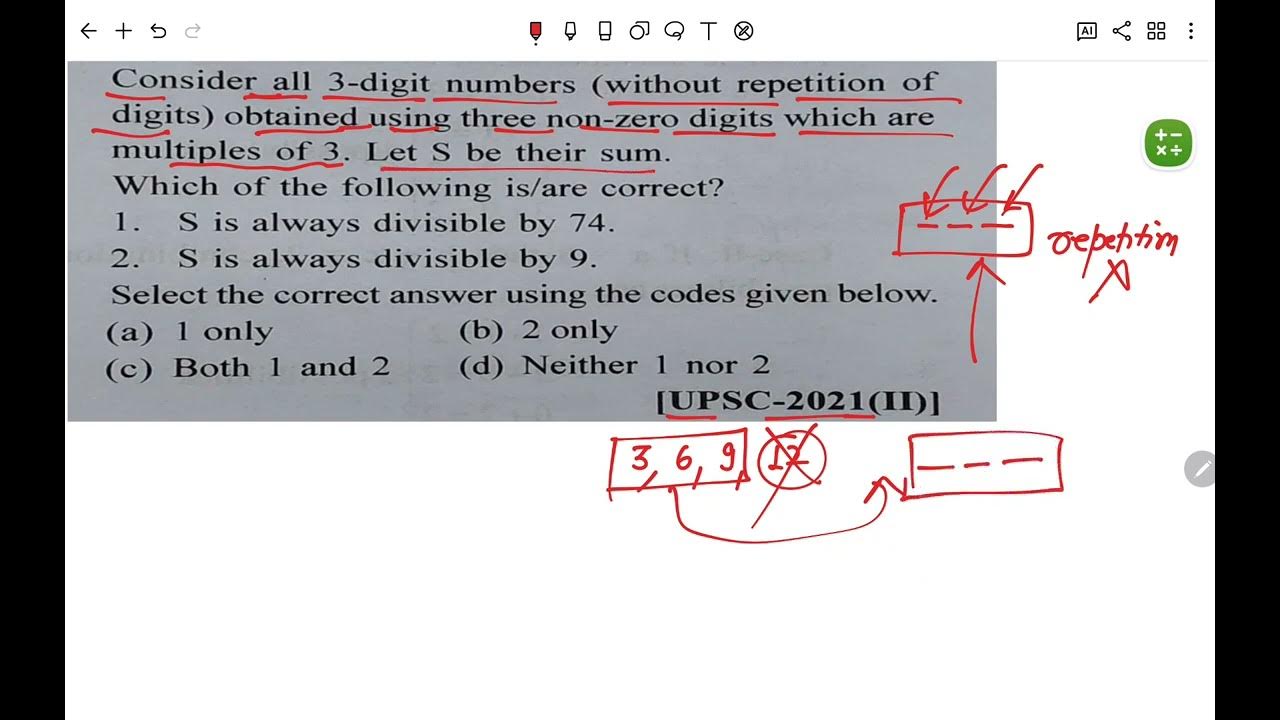 Consider all 3-digit numbers (without repetition of digits) obtained using three non-zero..UPSC ...