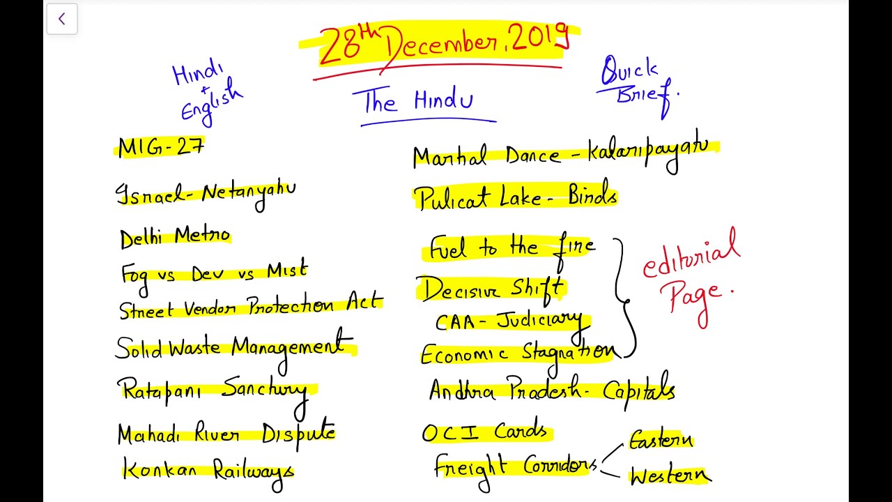 28th December, 2019 | Newspaper Brief | The Hindu - YouTube