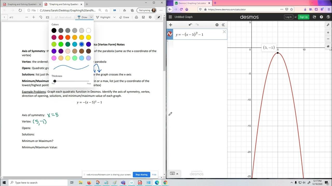 Graphing and Solving Quadratics Vertex Form - YouTube