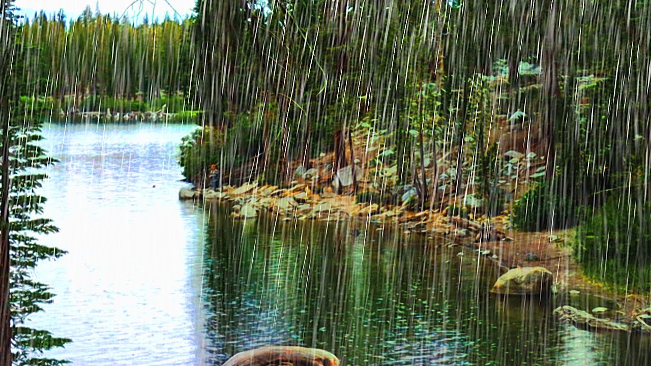 Peaceful Rain 🌧️ on Serene Mountain Lake 💚 10 hrs of natural White ...