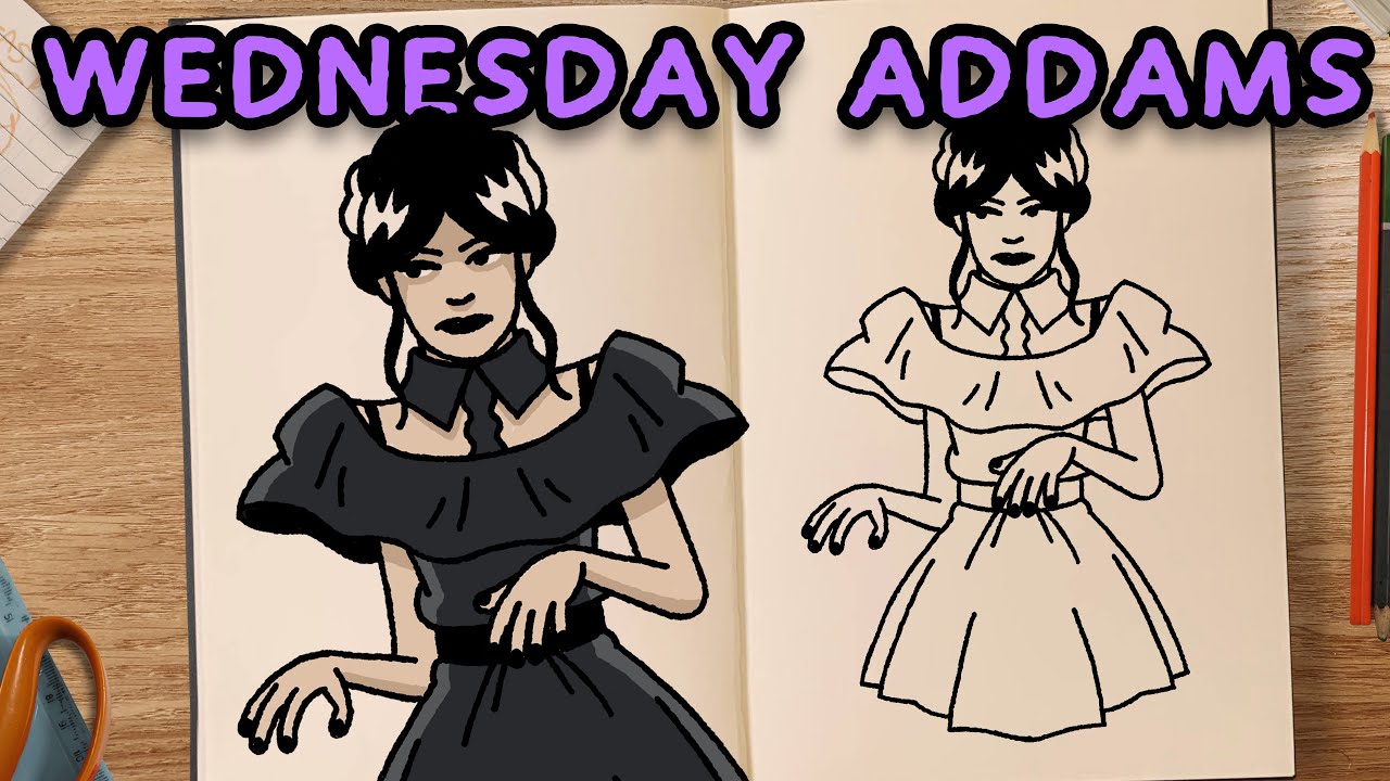 How To Draw: WEDNESDAY ADDAMS (step by step tutorial) - YouTube