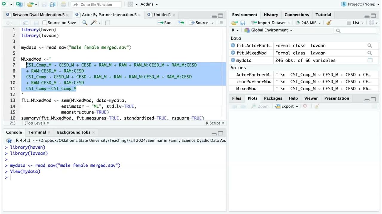 Dyadic Data Analysis: Mixed and Actor-Partner Interaction in the APIM using lavaan HDFS6583 ...