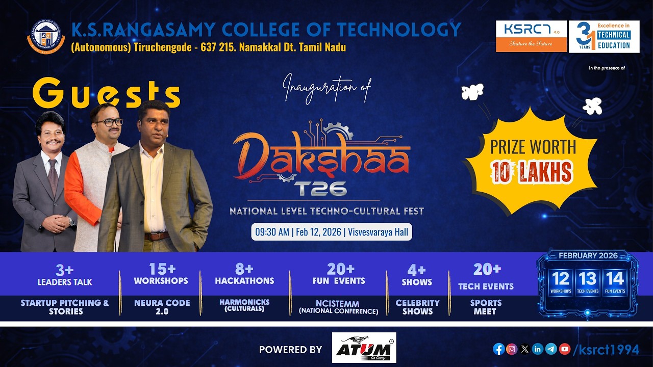 🔴 LIVE | Dakshaa T26 2026 | Grand Inauguration | KSRCT Techno-Cultural ...