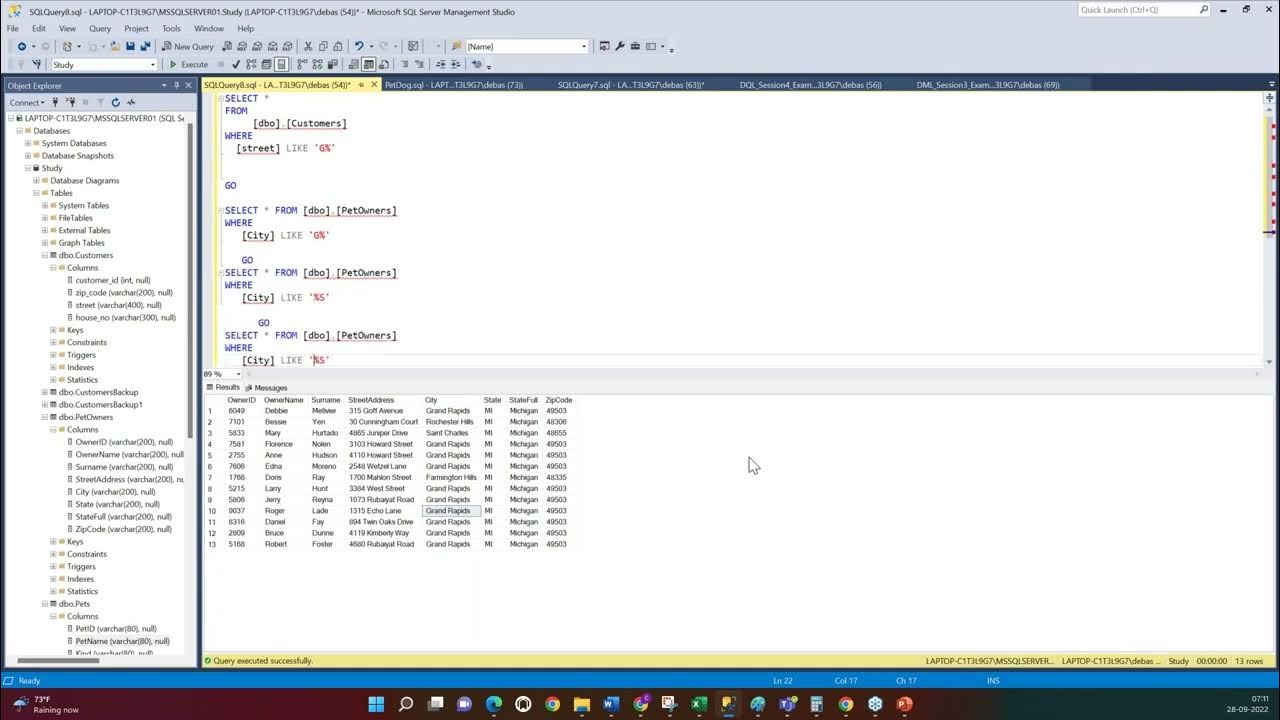 S5 CDE28Sep2022 SQL Like SubQ CorrSubQ - YouTube
