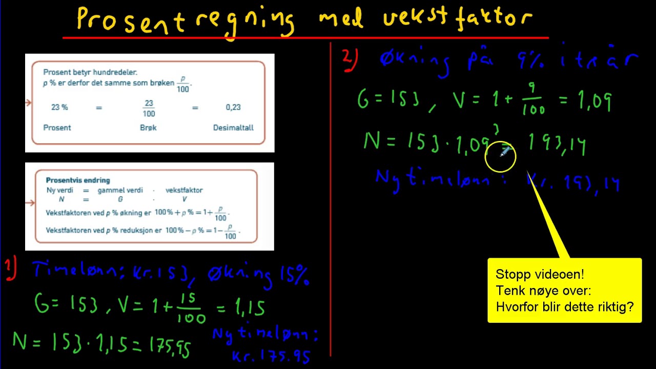 Prosentregning med vekstfaktor - YouTube