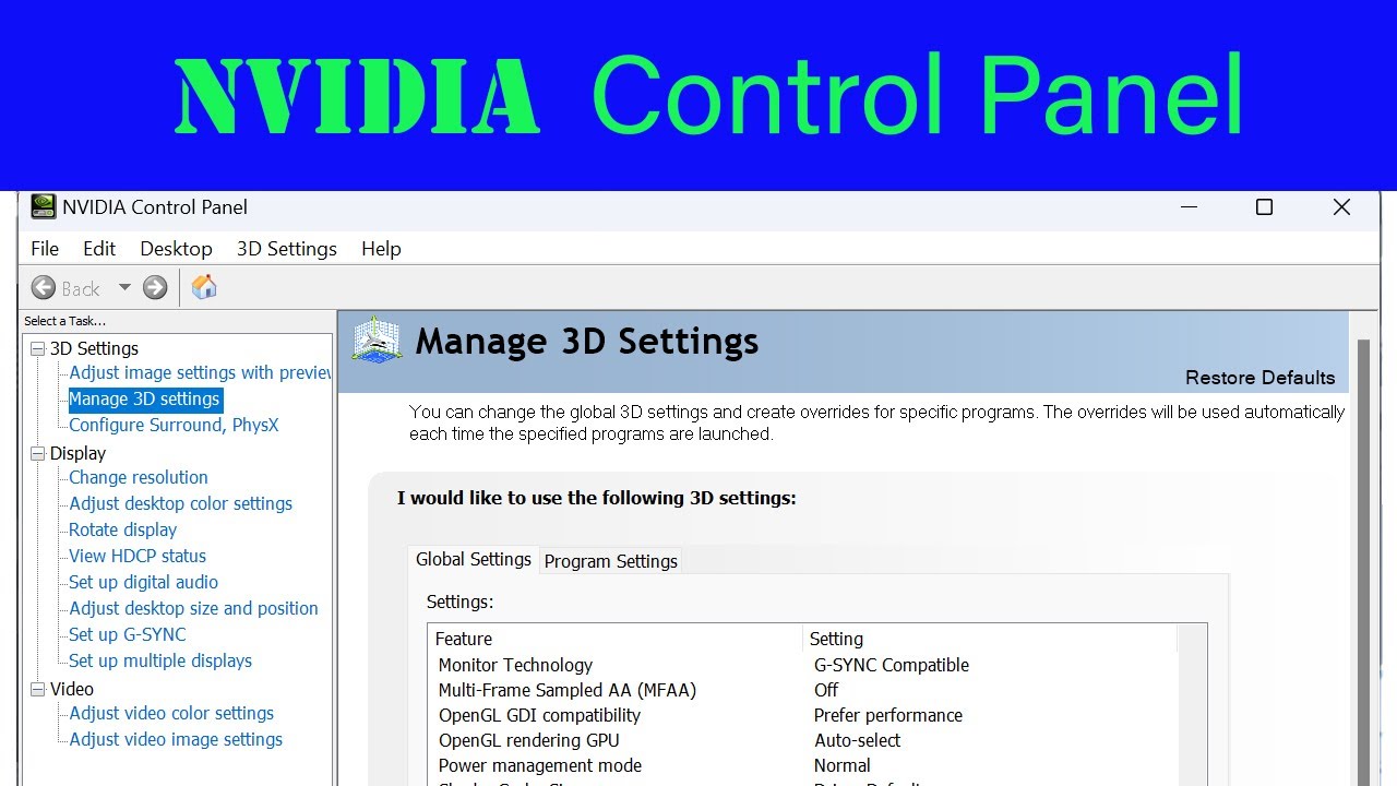 SETTINGS NVIDIA Control Panel - YouTube