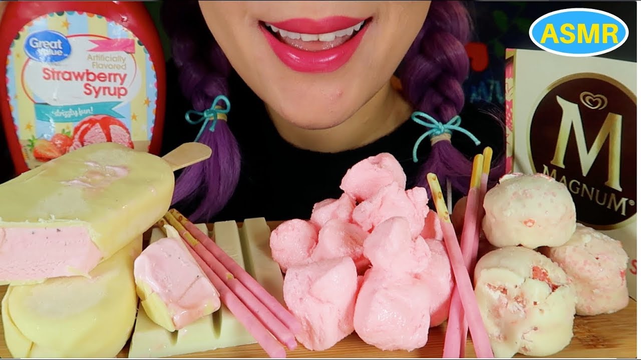 ASMR MAGNUM,KIT KAT,POCKY,STRAWBERRY MARSHMALLOW EATING SOUND |매그넘, 킷캣 ...