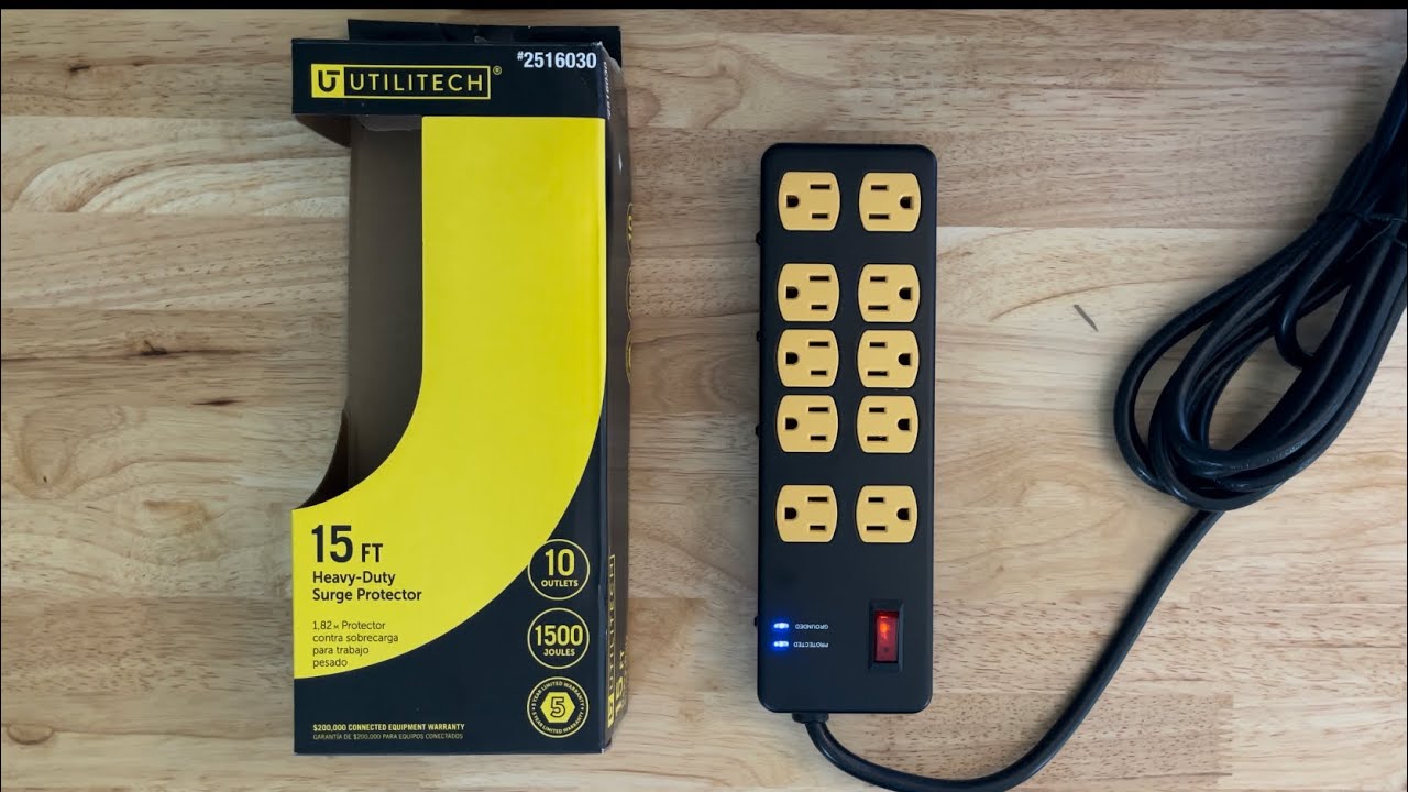 Utilitech 10-Outlet Indoor Black Power Strip - YouTube