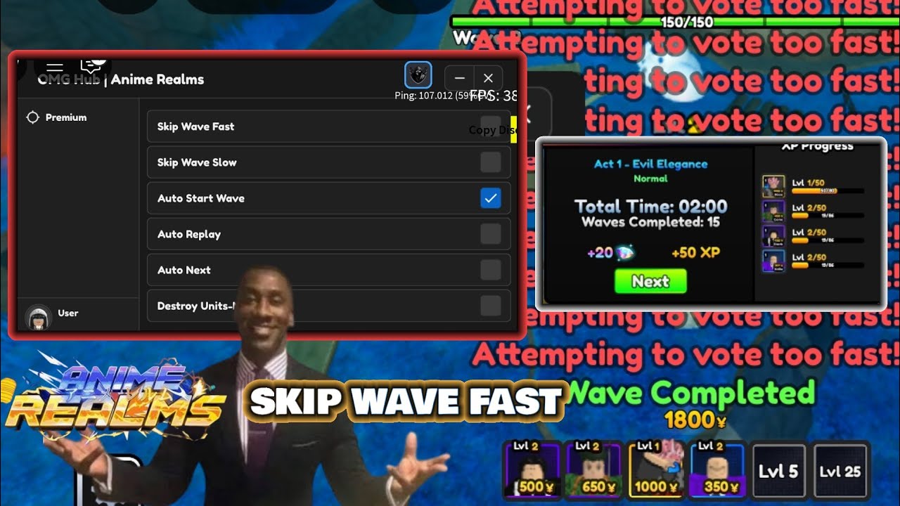 Anime Realms Script | Hack Auto Skip Wave Fast 15 Wave Only 1-2min Ded ...
