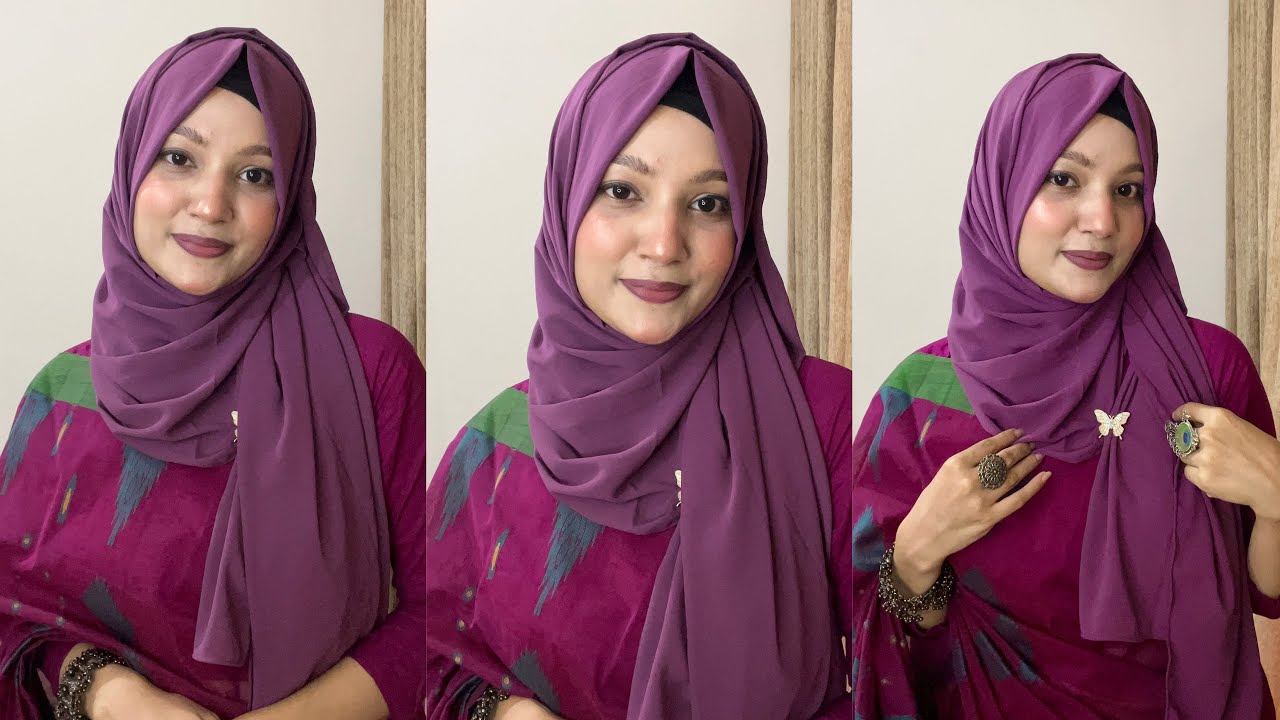 Hijab Tutorial with Saree (2024)|| Chiffon Hijab Style - YouTube