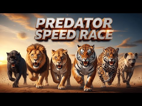 Predator Speed Race 🏁  Lion vs Lioness vs Tiger vs Black Panther vs Jaguar vs Hyena