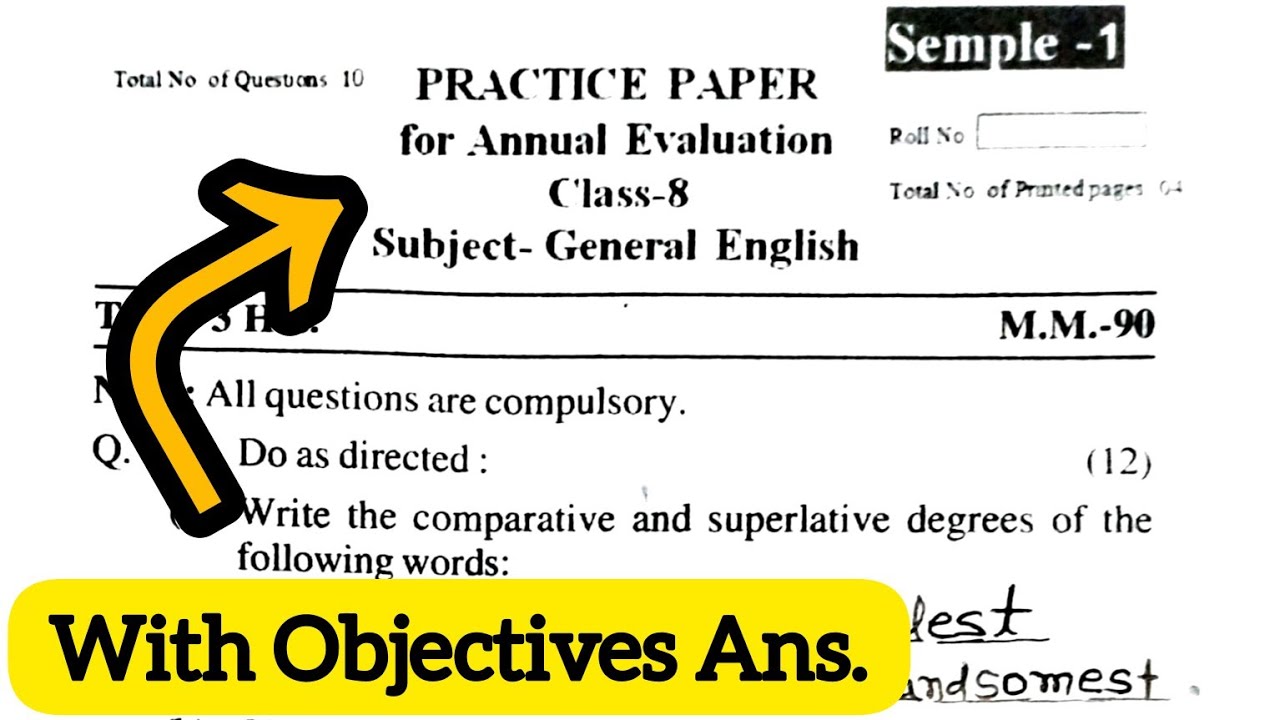 Class 8th English Sample -1 2023 Pre Board Abhyas Paper Solution ...