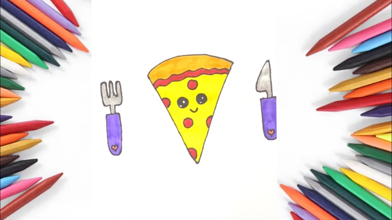 Easy Pizza slice drawing with cutleries 🍽️ |Drawing for kids | Drawing ...