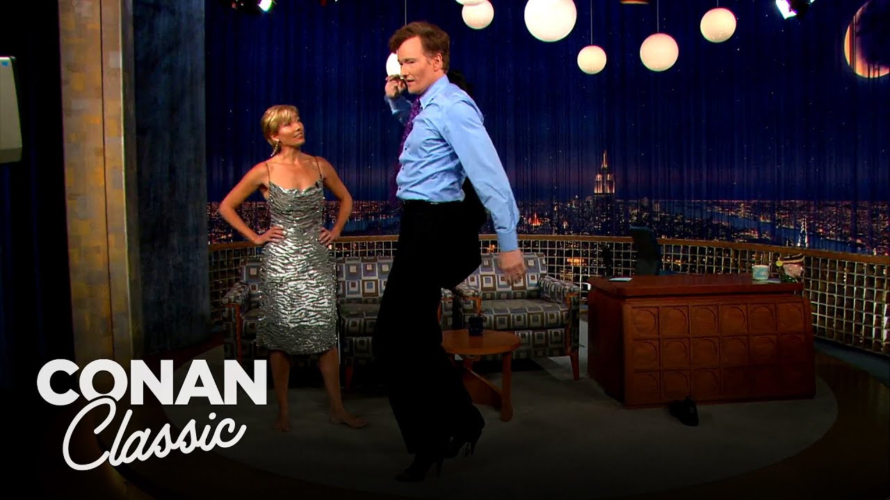 Conan Tries On Emma Thompson’s Heels | Late Night with Conan O’Brien ...