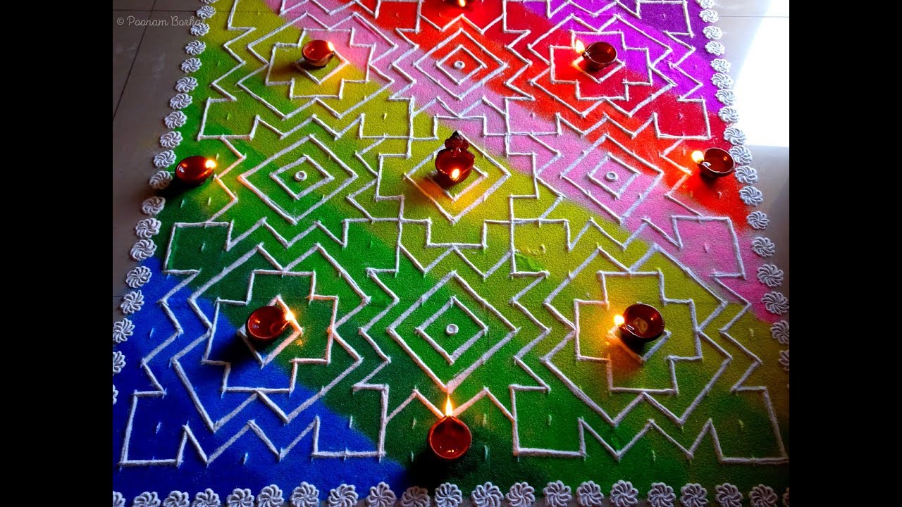 Big multicolored carpet rangoli | Colorful and unique dots rangoli with ...