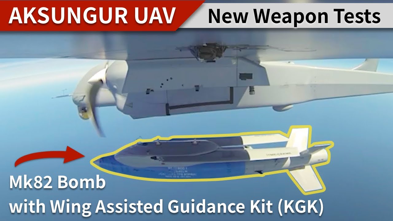 AKSUNGUR Combat Drone Drops a Mk82 bomb with Wing Assisted Guidance Kit ...