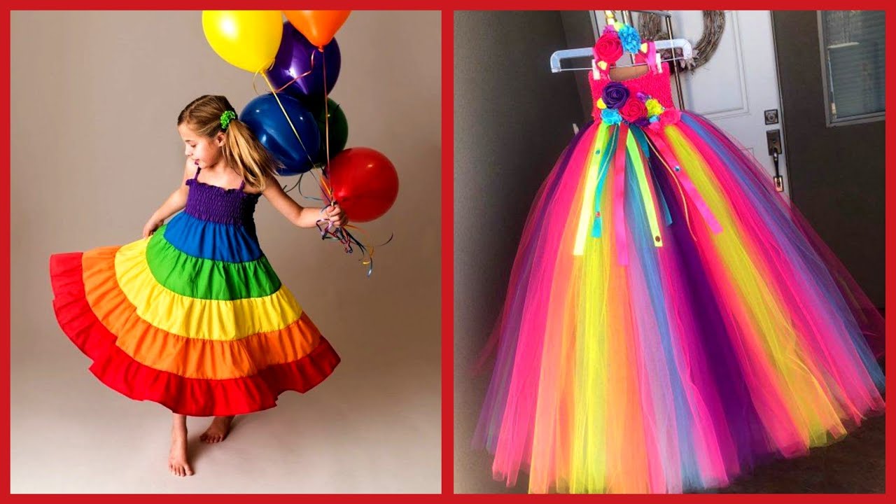 Toddler girls rainbow colour dresses ideas - YouTube