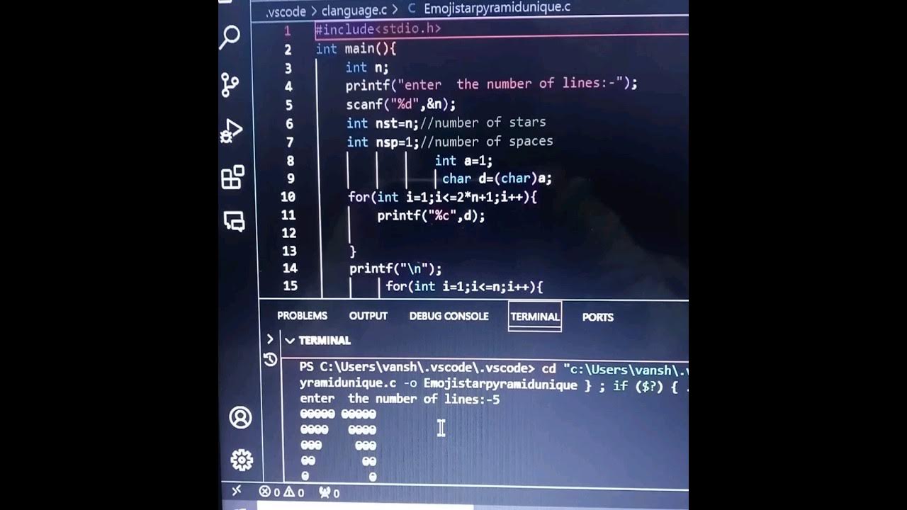 Print The Pattern Emoji Pattern In Vs Code In C Language Shortsfeed Coding Clanguage Youtube