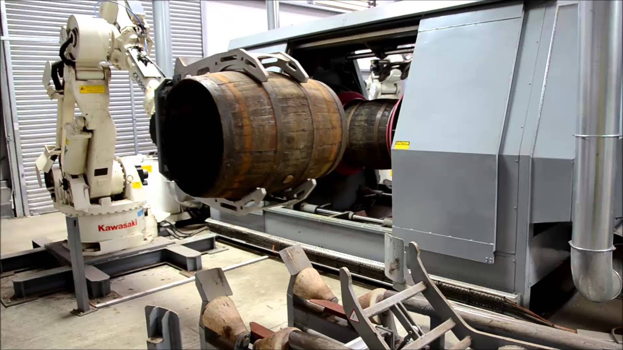 Robots handling barrels at Speyside Cooperage - YouTube