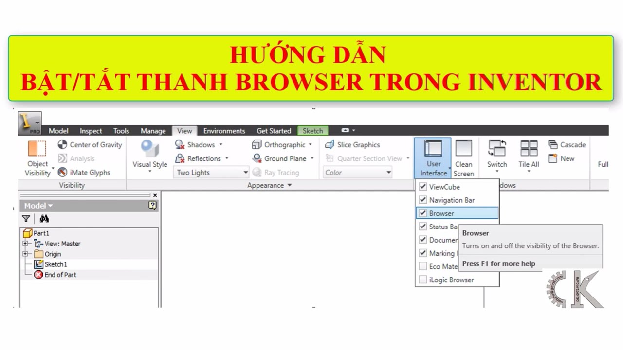 Inventor - Hướng dẫn lấy lại thẻ Browser và chèn hình vào Sketch để ...