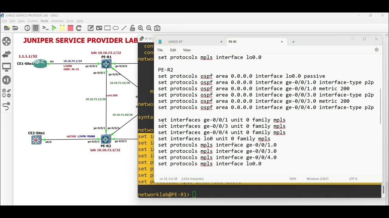 JUNIPER(JUNOS) Service Provider Lab Basic OSPF, MPLS-LDP, iBGP-VPNV4 - YouTube