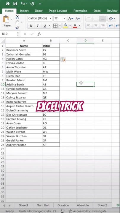 Create Name Initials in 1 second in Excel | #excel #excelcourses #shorts - YouTube
