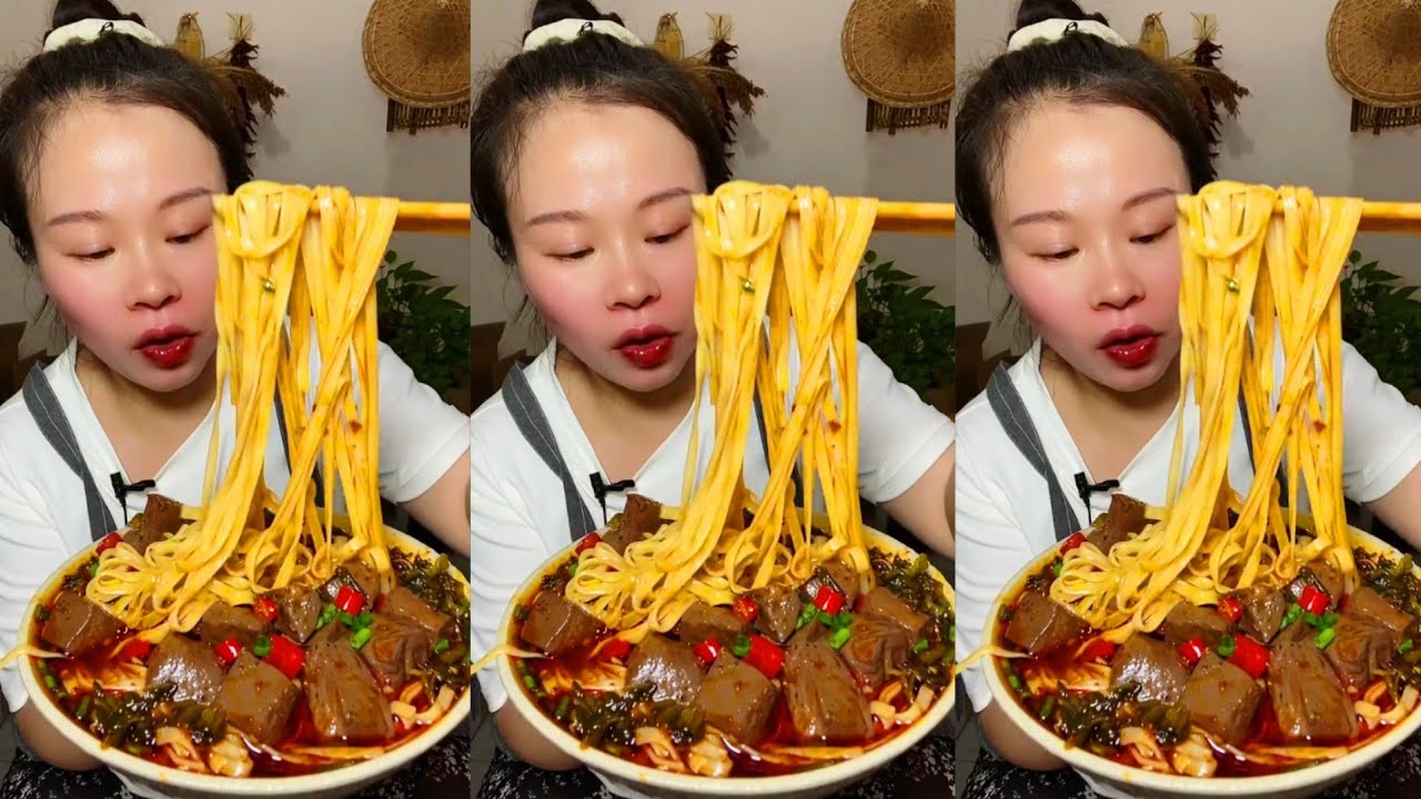 ASMR Eating Spicy Food Chinese, Big Bowl Spicy Noodles Soup And Boiled ...