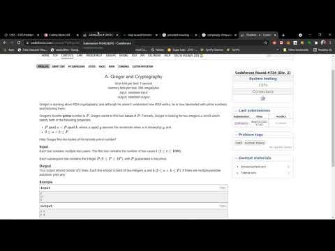 codeforces Round 736 (A. Gregor and Cryptography) - YouTube