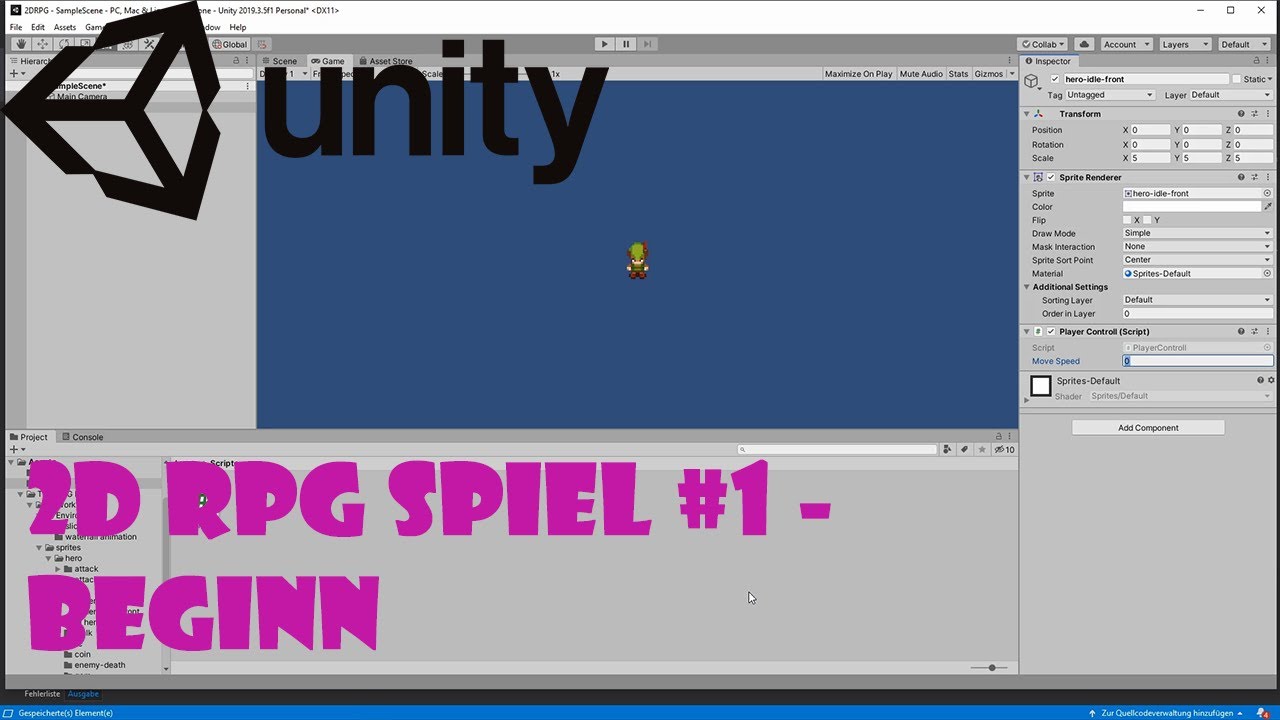Unity 2D RPG Tutorial #1 - Projekt beginn und Player Steuerung [Deutsch] - YouTube