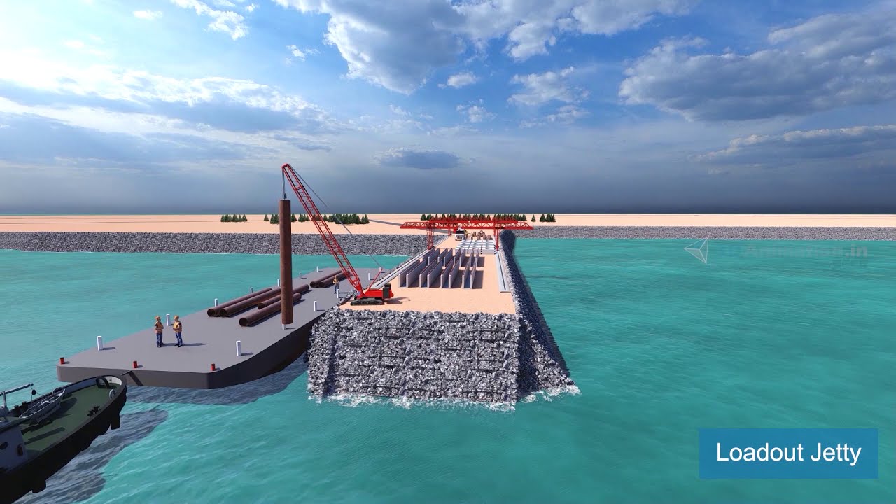Loadout Jetty Piling Construction Animation | Offshore Piles Animation ...