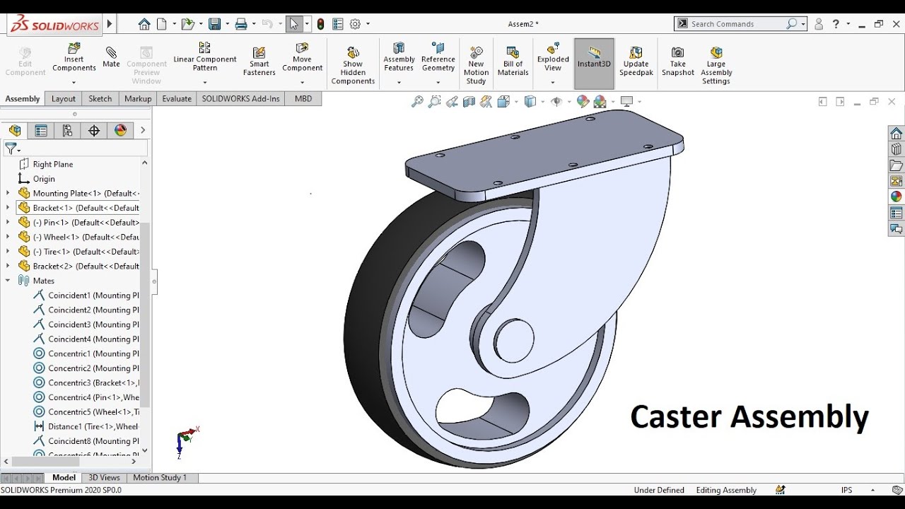 Solidworks assembly tutorials | Model Caster Assembly in solidworks ...