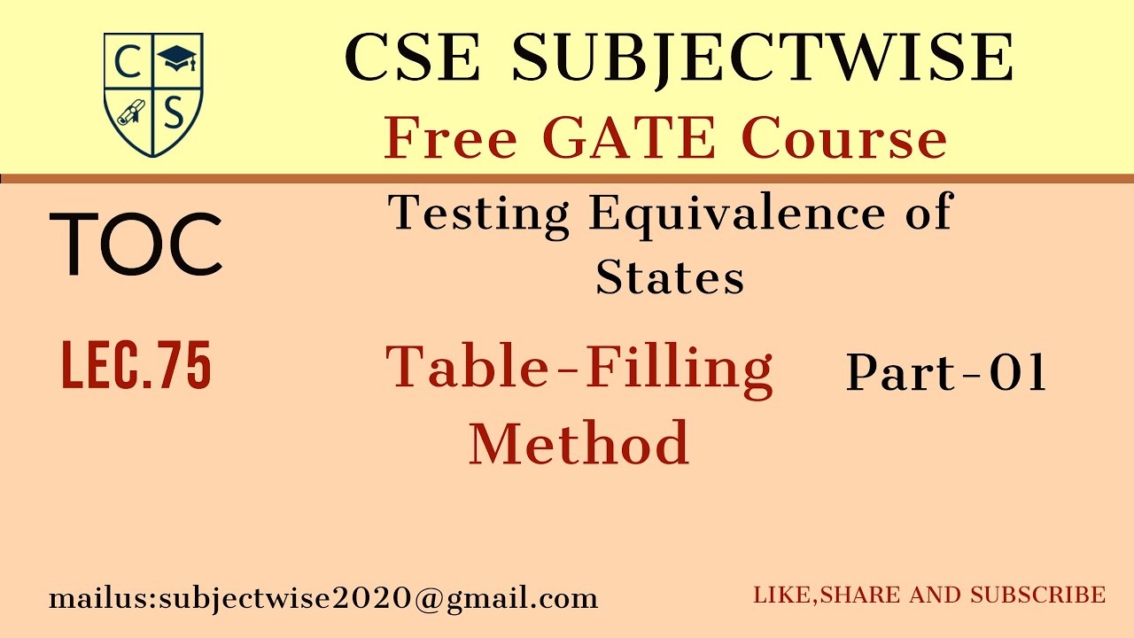 Lec 75 || Testing Equivalence of States.|| Table-Filling Method. - YouTube