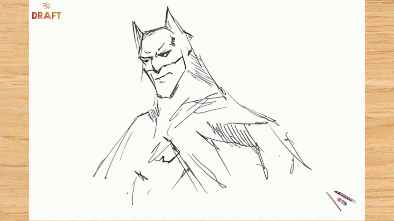 Bat man || Step By Step drawing Tutorial for beginners || How to draw ...