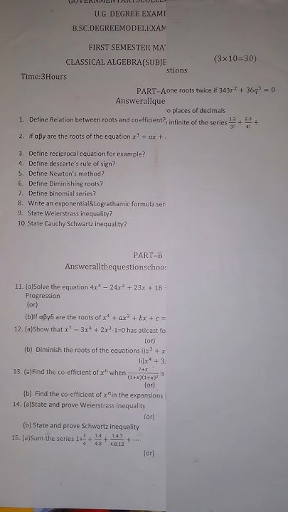 Alagappa University | B.SC. Maths (2022-23) | Classical algebra | Modal ...