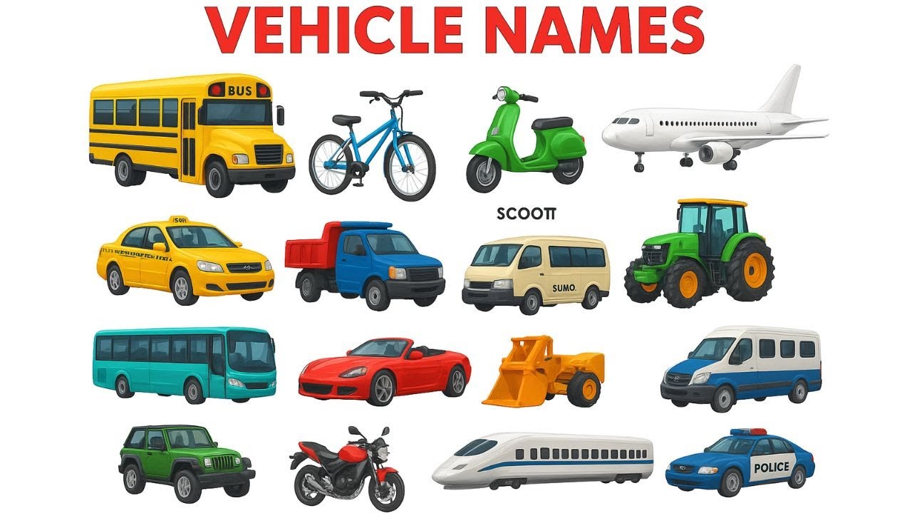 Vehicle Names | Learn Vehicle Names in English with sounds | Vehicles ...
