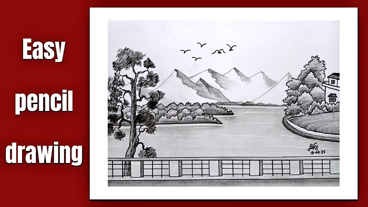 Mountain scenery drawing easy with pencil shading | bkjeebon drawing ...
