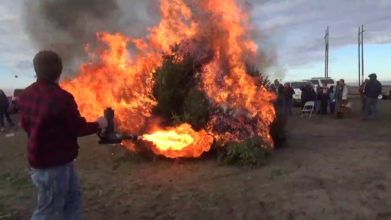 FLAMETHROWER at a Christmas Tree Burn! - YouTube