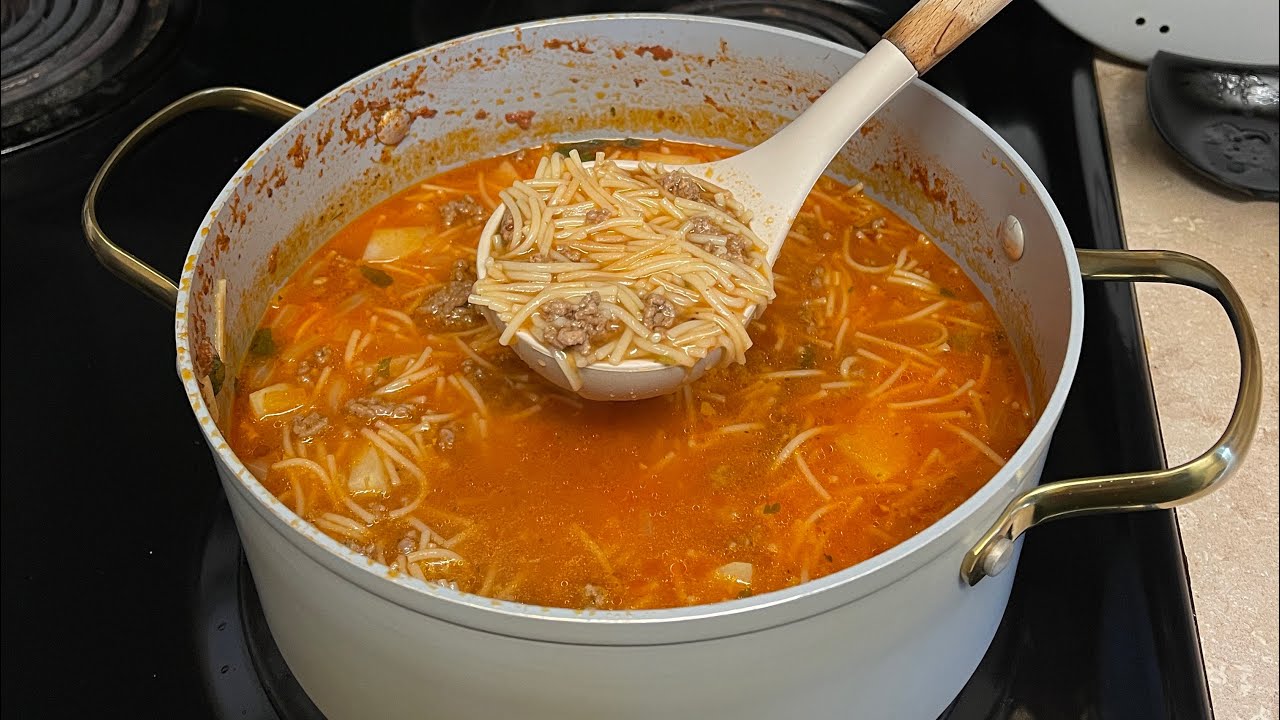 How To Make Fideo Con Carne Y Papas | Fideo With Ground Beef And ...