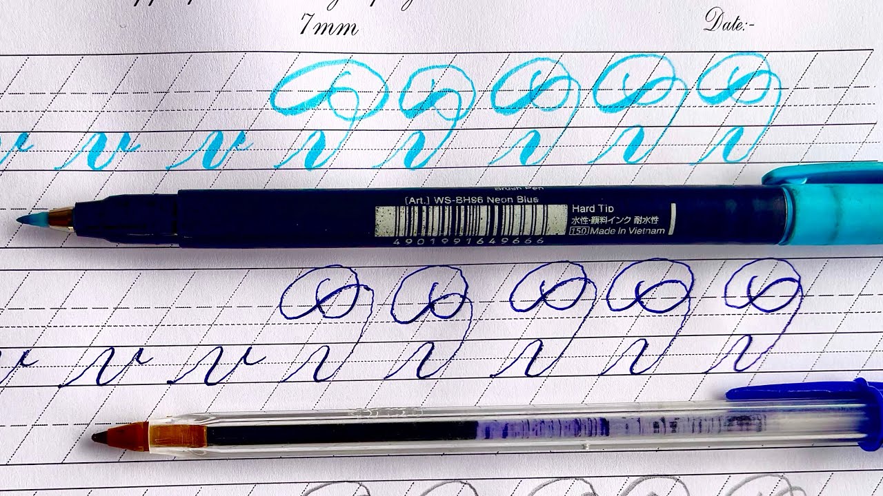 Cursive writing practice of small letter v by Brush Pen | Pencil | Ball ...