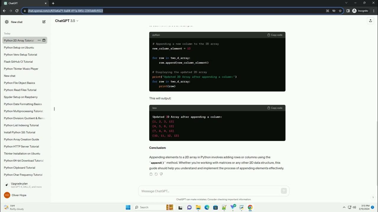 2d Array Python Append Youtube