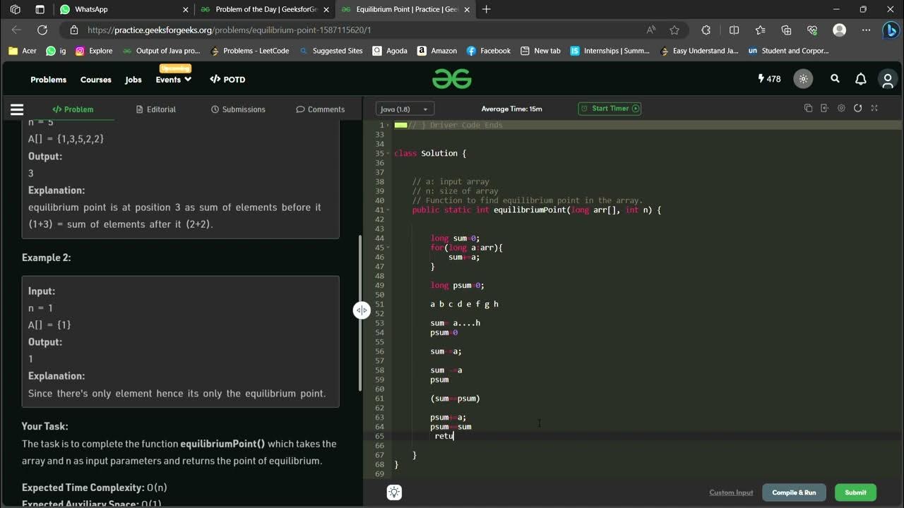 Day 6/100 Equilibrium Point GFG POTD Today#coding #java # ...