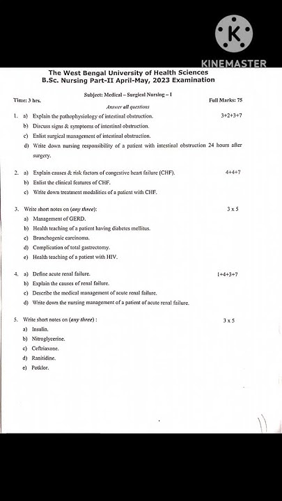 Bsc nursing 3rd semester Medical surgical Nursing part-1 question paper 2023.(Wbuhs) - YouTube