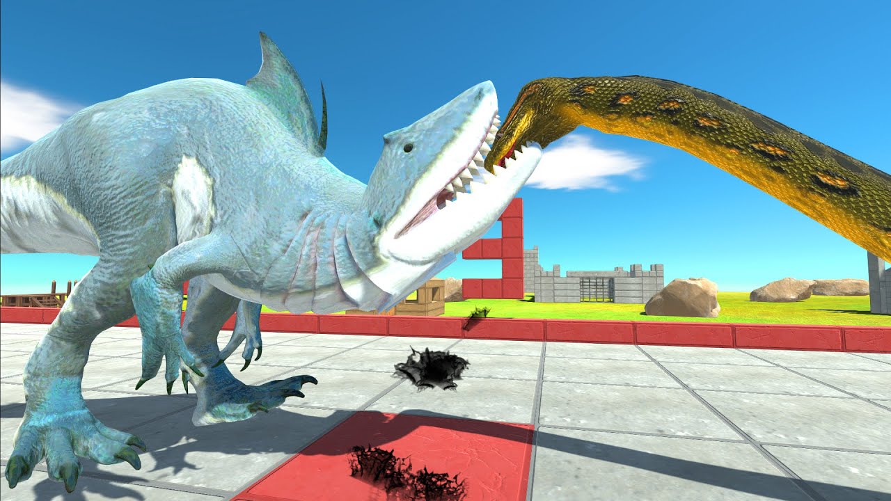 ( Snake Challenge ) King Shark vs Tek T-rex - Animal Revolt Battle ...