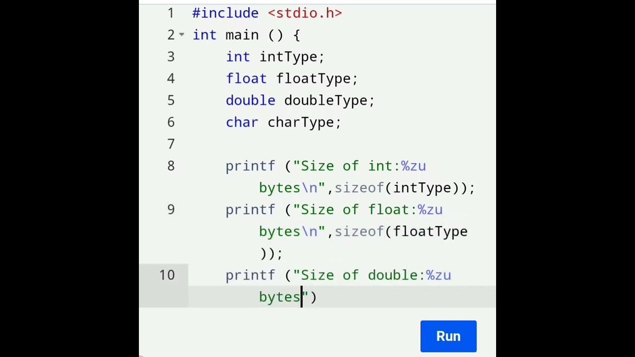 Find The Size Of Int Float Double And Char Using C Language ⚡ Education Cprogramming Shorts