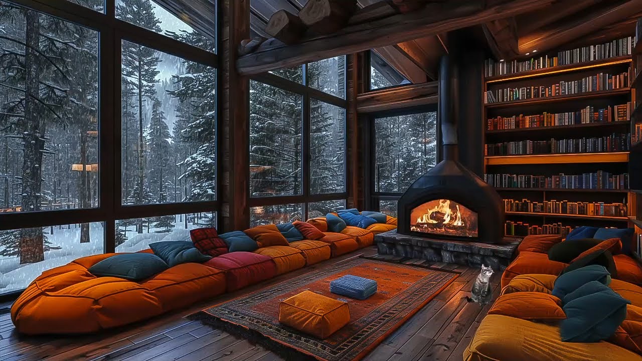 Serene Winter in a Log Cabin Attic🎧Fall Asleep to the Gentle Snowstorm ...