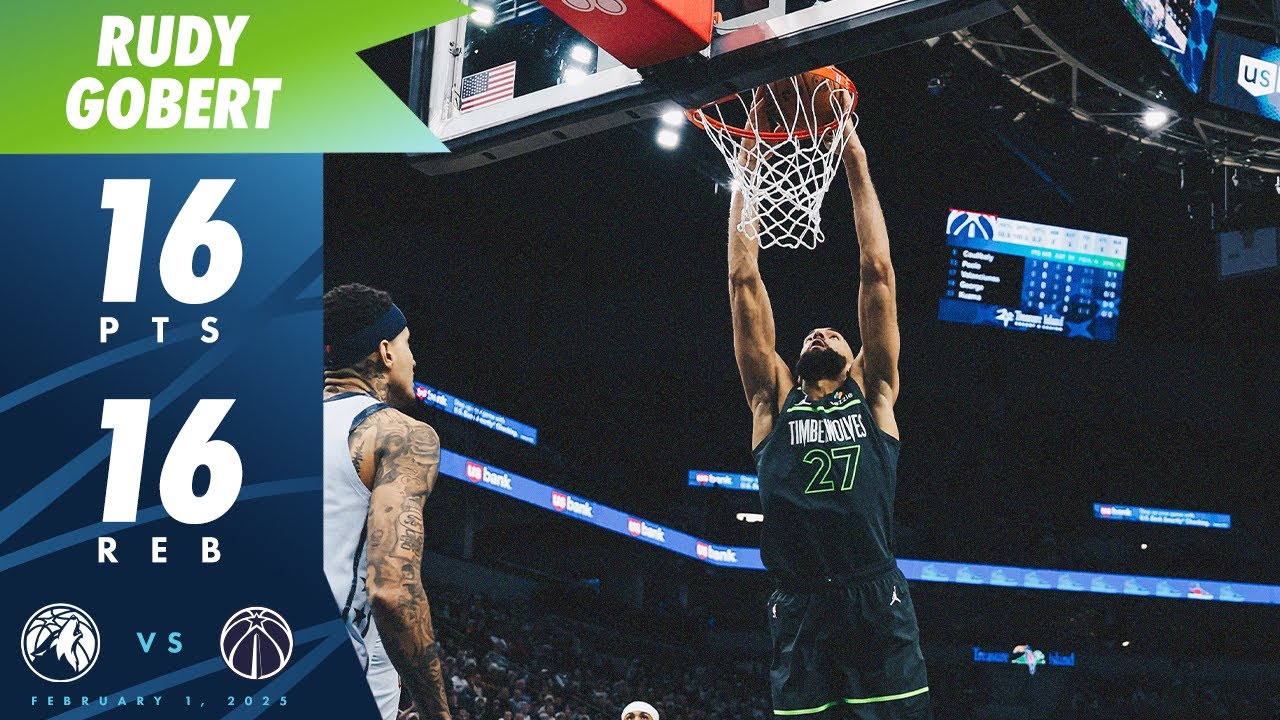 Rudy Gobert Scores 16 Points Against Wizards | 02.01.25 - YouTube